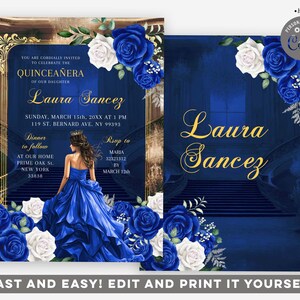 Editable Royal Blue Grand Palace Mis Quince Invitation, Elegant Blue ...