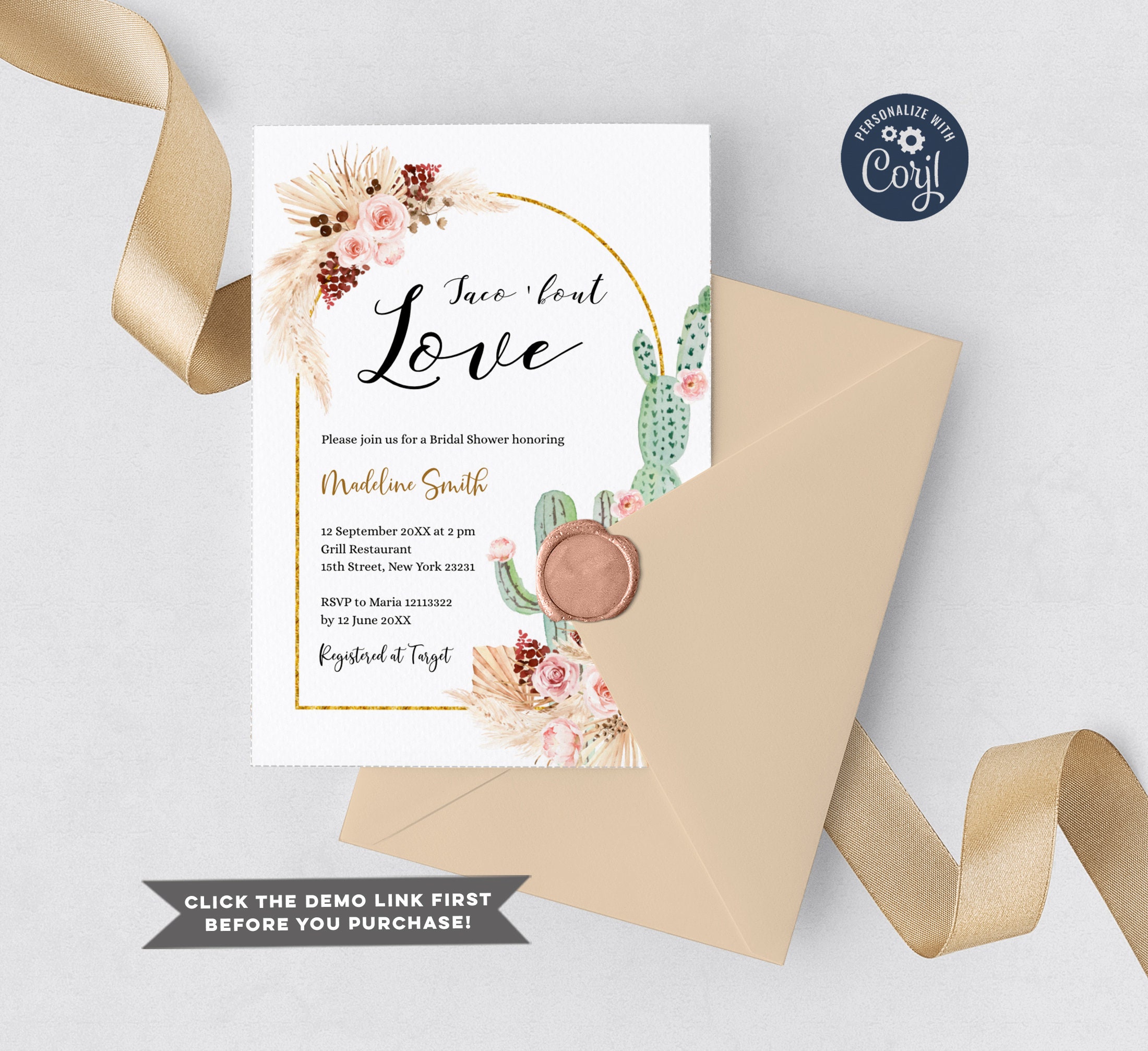 Boho Taco Bout Love Bridal Shower Invitation Boho Cactus - Etsy