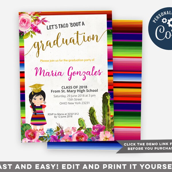 Graduation Fiesta Party Invitations - Etsy