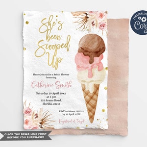 Editable Boho Ice Cream Bridal Shower Invitation, Bohemian Bridal ...