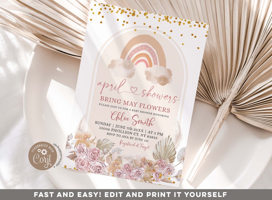 Editable Boho Pink Floral April Showers Bring May Flowers - Etsy