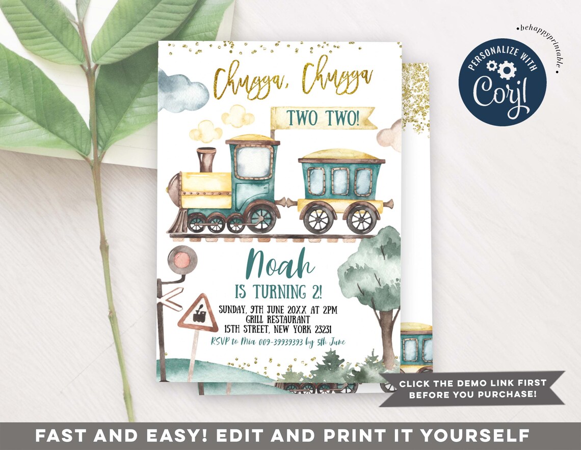 Editable Train Boy Birthday Invitation Kid's Classic - Etsy