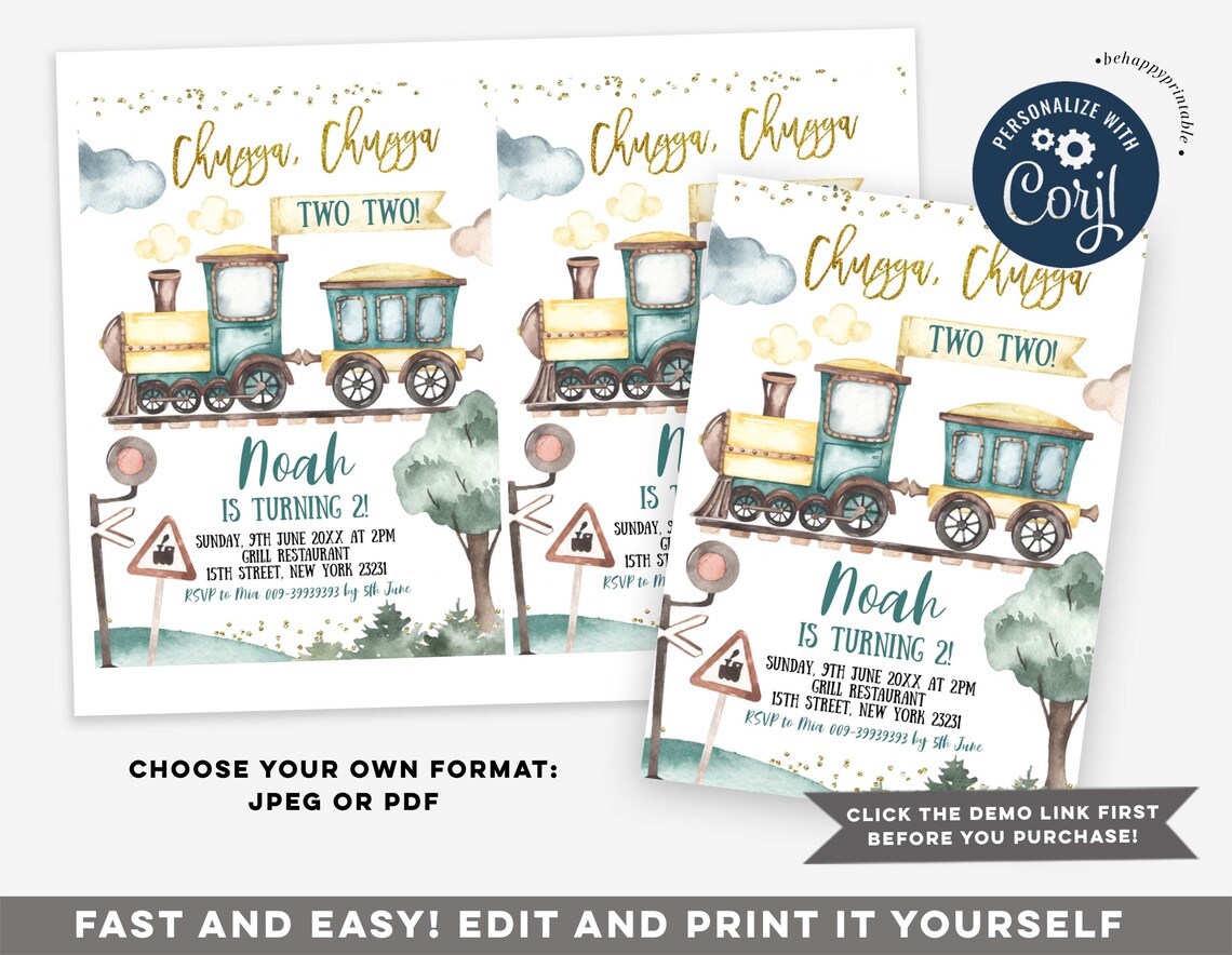 Editable Train Boy Birthday Invitation Kid's Classic | Etsy