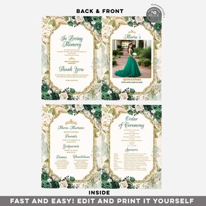 Editable Emerald Green Quinceañera Program Template, Mexican Green ...
