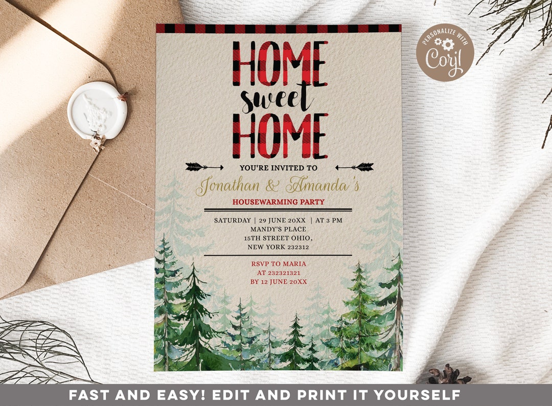 Editable Home Sweet Home Winter Lumberjack Invitation Elegant - Etsy