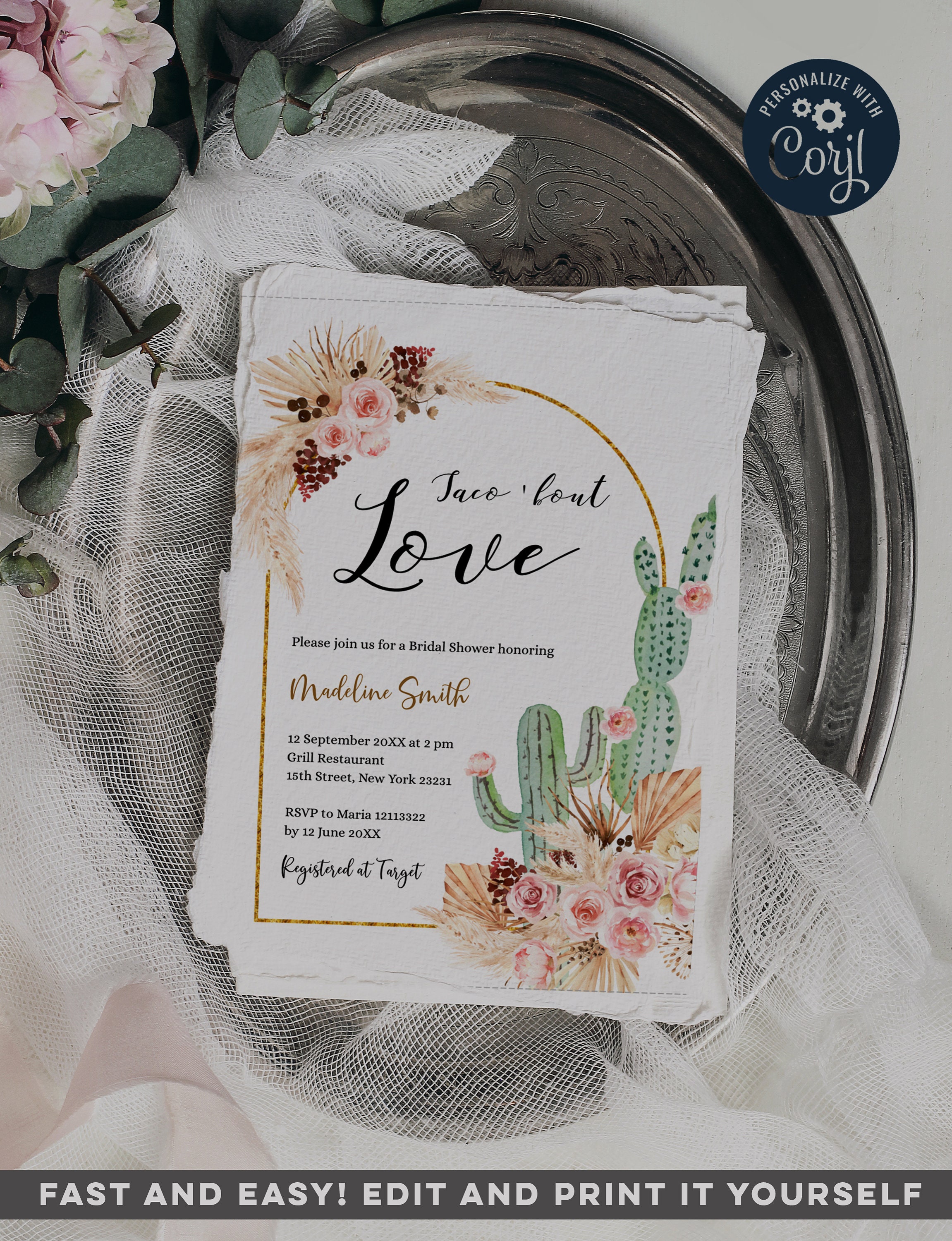 Boho Taco Bout Love Bridal Shower Invitation Boho Cactus - Etsy