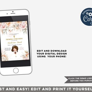 Editable Boho Rustic Holy Communion Invitation, Boho Little Girl ...