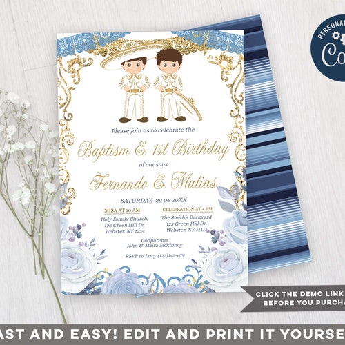 Baby Ranchero Baptism Invitation / Digital / Editable / Charro - Etsy