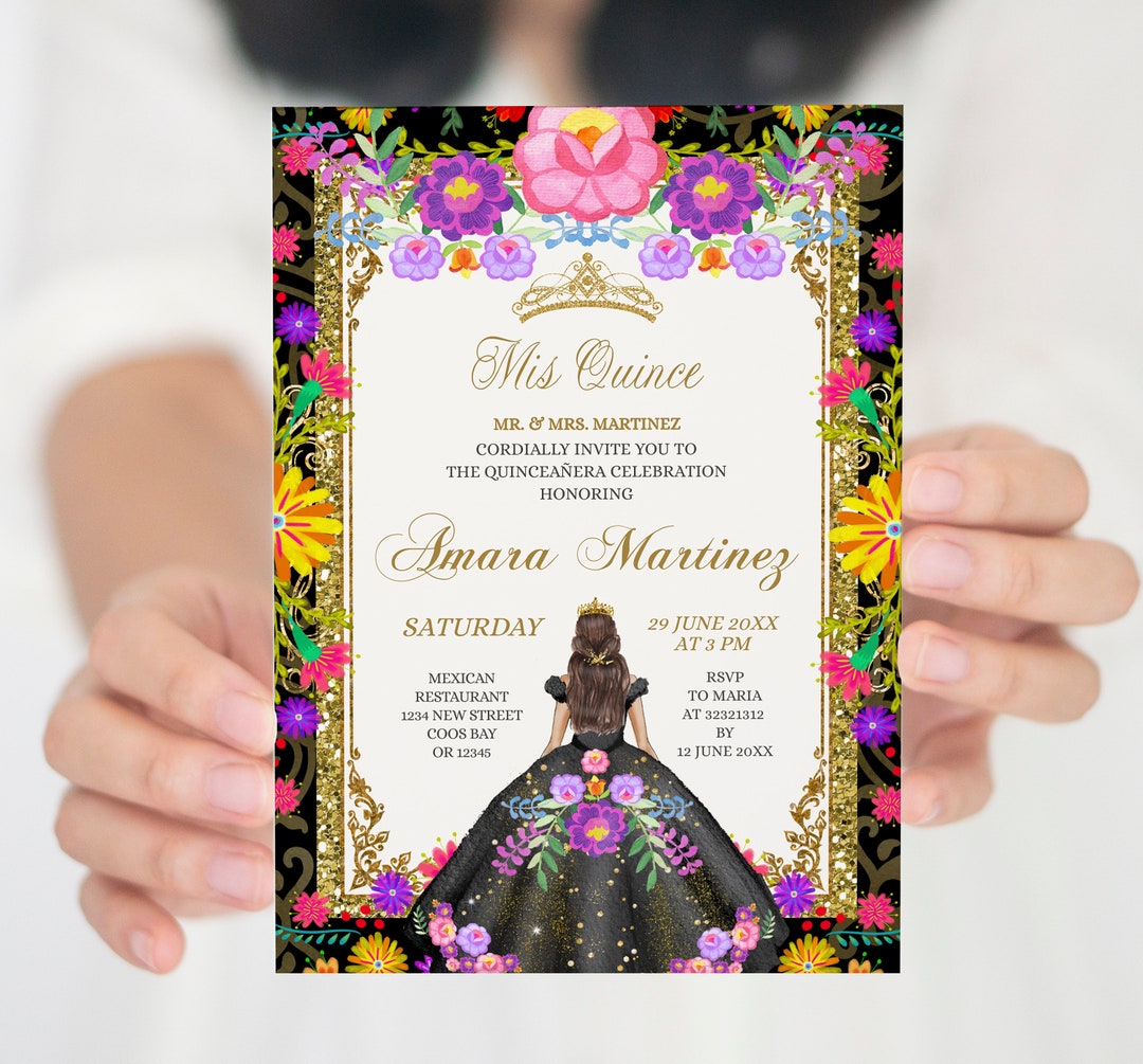Editable Dark Background Mexican Invite, Colorful Fiesta Mexican Mis ...