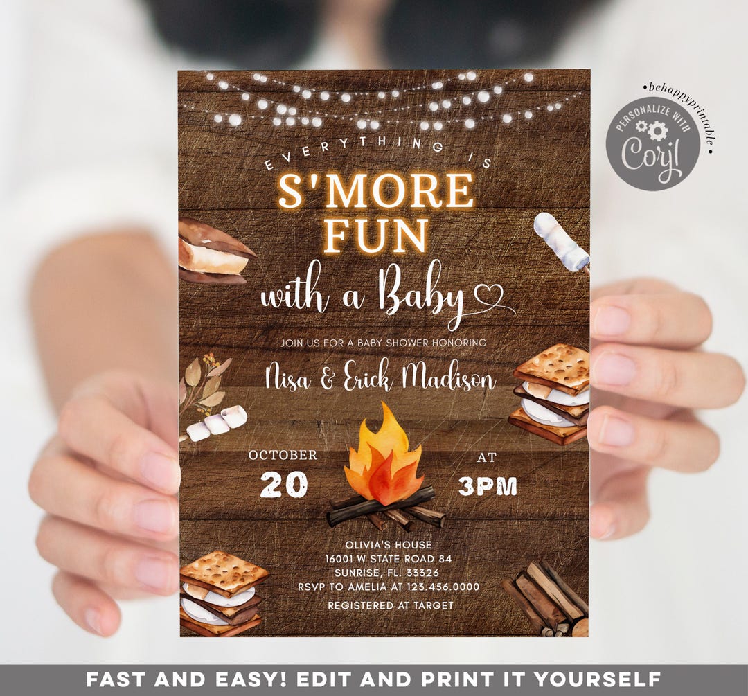 EDITABLE Everything is S'more Fun Baby Shower Invitation, Smore to Love ...