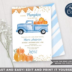 Editable Blue Truck Baby Shower Pumpkin, Blue Truck Rustic Baby Boy ...