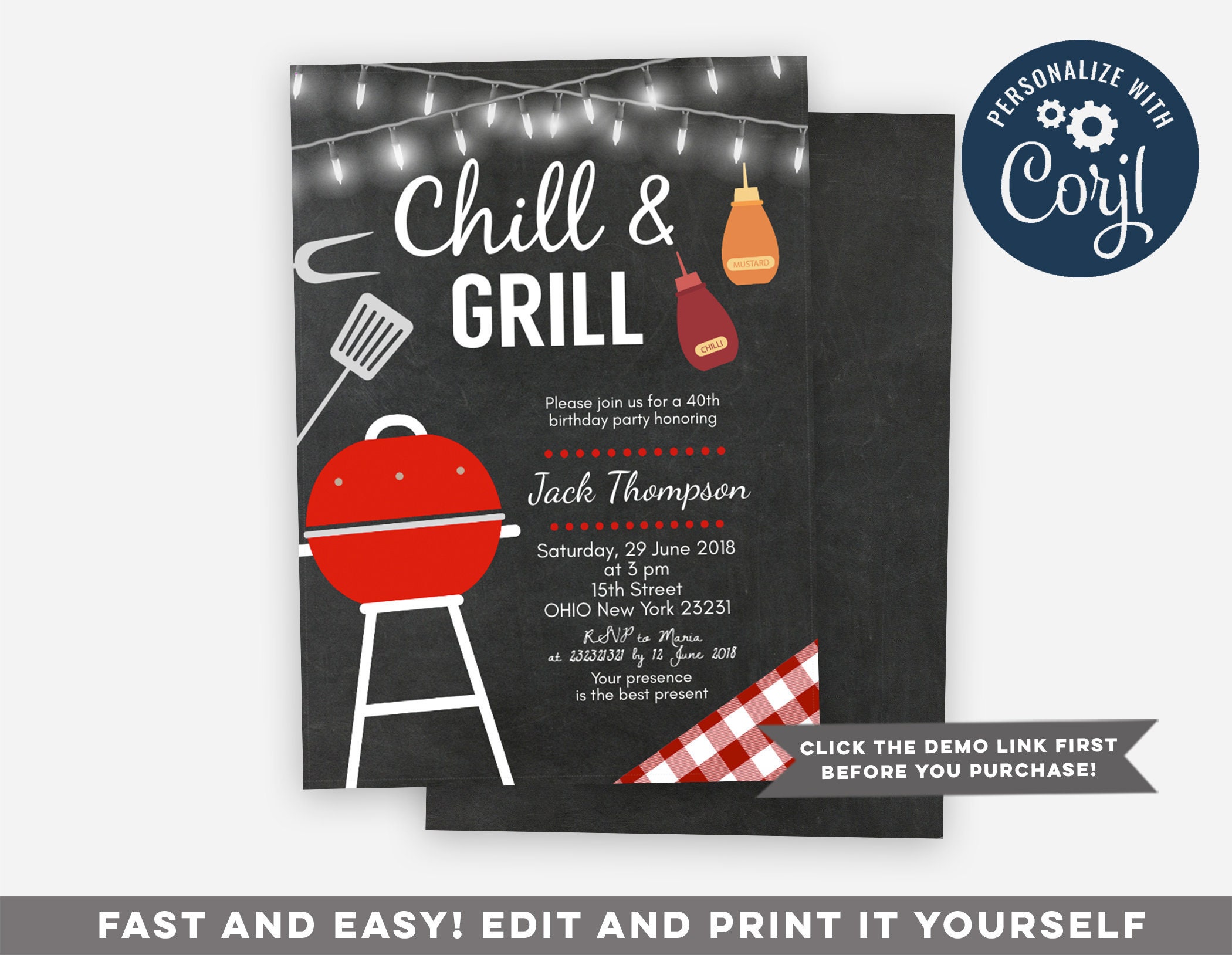 Editable Grill and Chill Birthday Invitation Backyard BBQ - Etsy