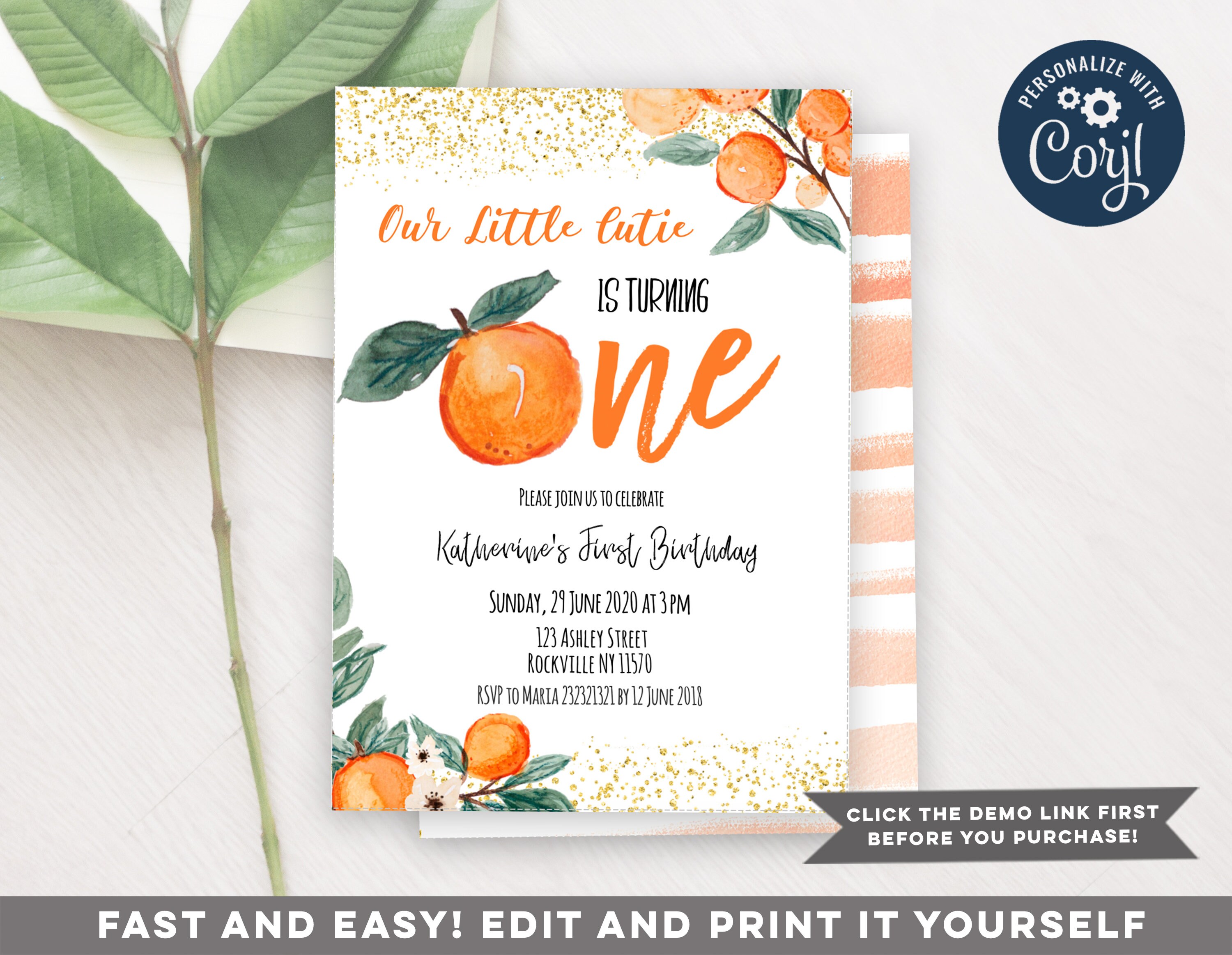 Orange first birthday invitation Little Cutie Orange First | Etsy