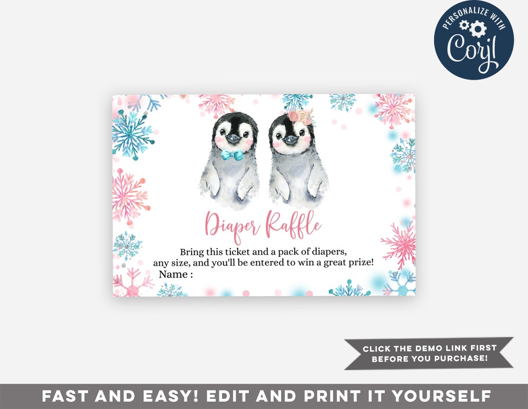 Penguin Winter Gender Reveal Diaper Raffle He or She Waddle - Etsy