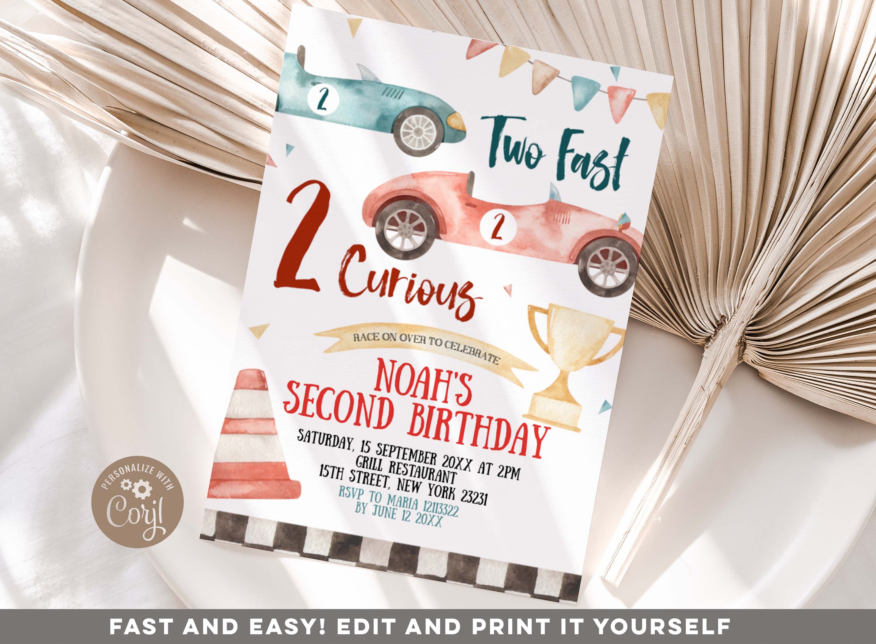 Editable Two Fast Birthday Invitation Printable Two Fast 2 - Etsy