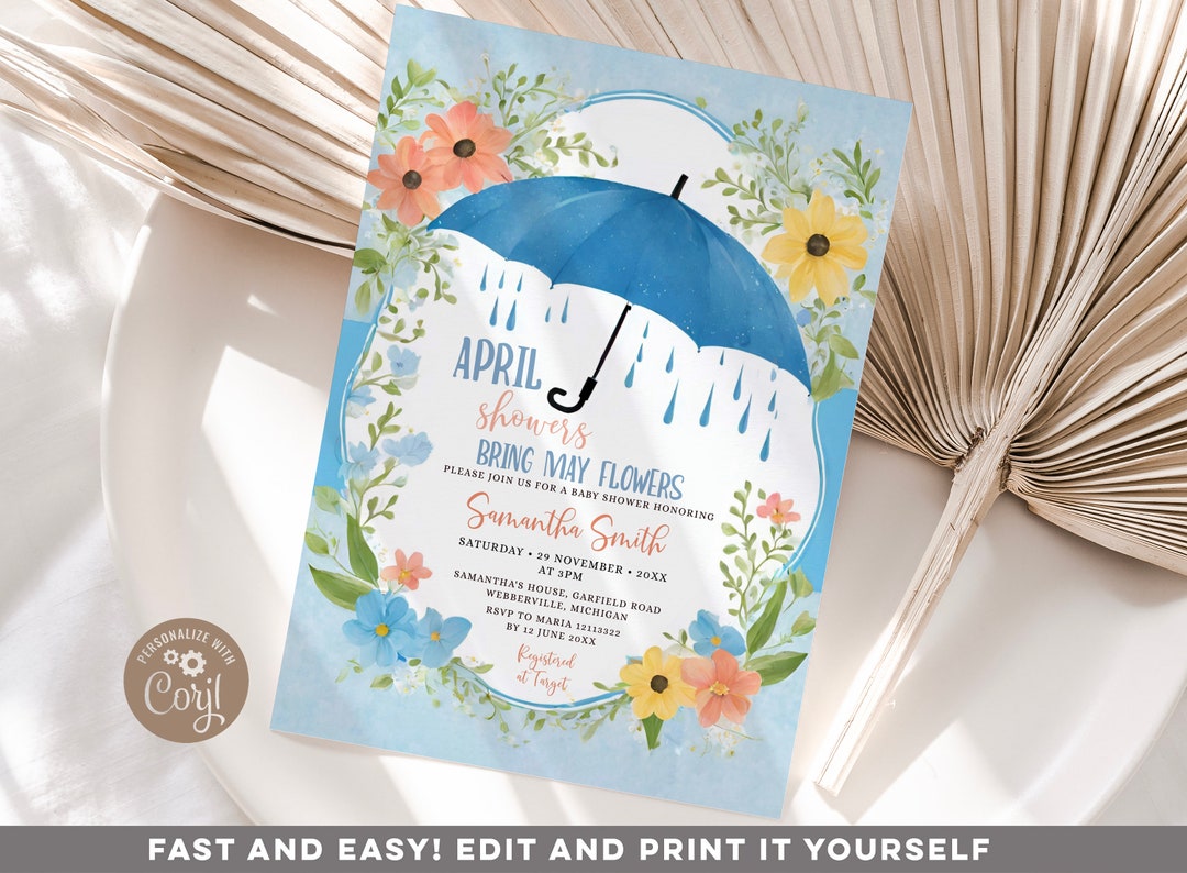 Elegant Blue Umbrella April Showers Colorful Flowers Bring May Flowers ...