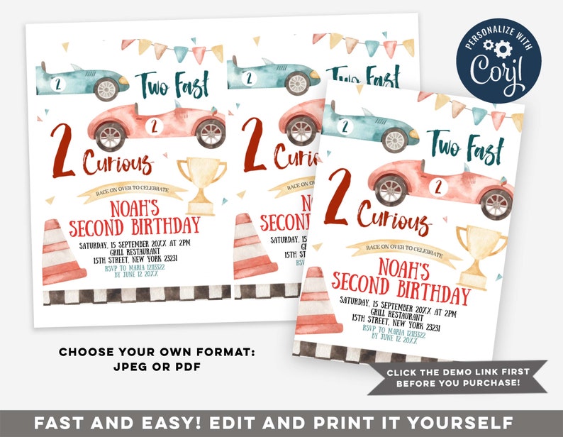 Editable Two Fast Birthday Invitation Printable Two Fast 2 - Etsy