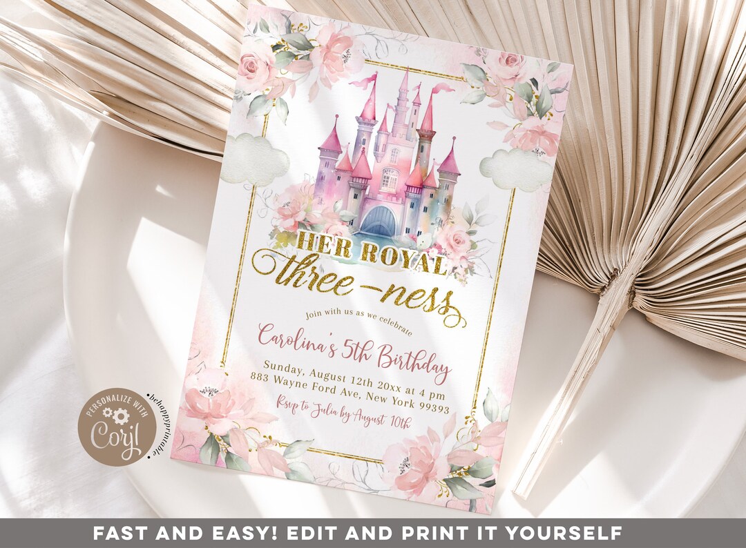 Editable Princess Girl Royal 3rd Birthday Invitation, Her Royal Three ...