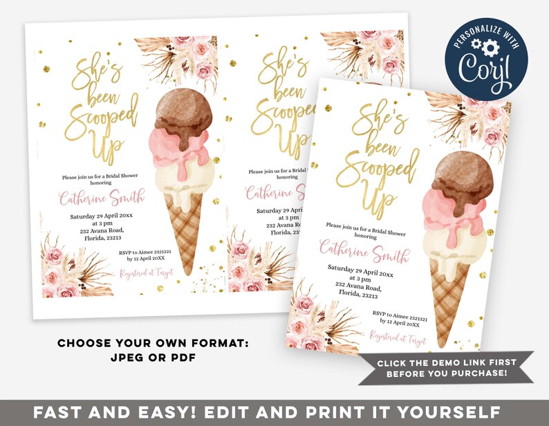 Editable Boho Ice Cream Bridal Shower Invitation Bohemian | Etsy