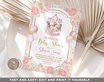 Pink Carousel Invitation - Etsy