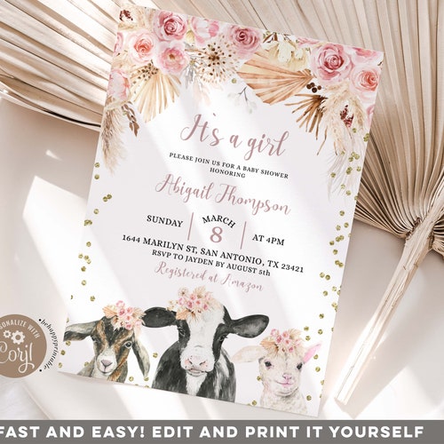 Editable Girl Farm Baby Shower Invitation Set Floral Farm - Etsy