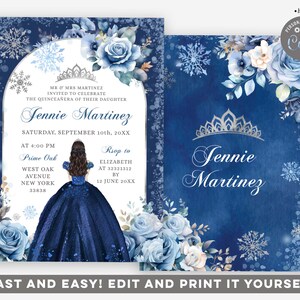Editable Navy Blue Silver Magical Mis Quince Invitation, Christmas ...