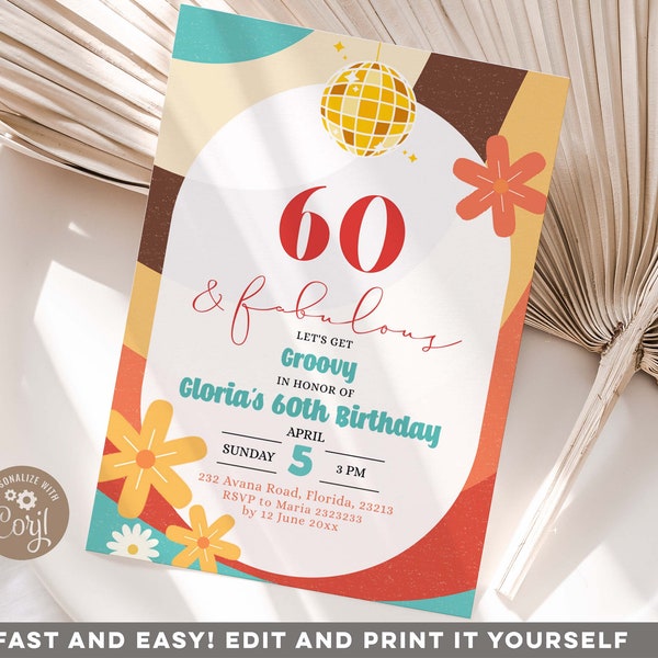 60th Birthday Invite Hippie - Etsy