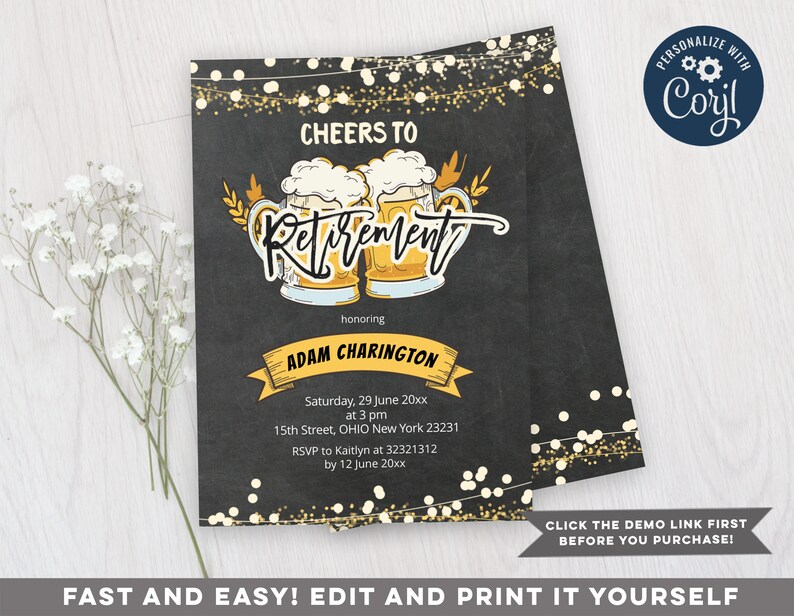 Cheers to Retirement Party Invitation Chalkboar Beer Party - Etsy