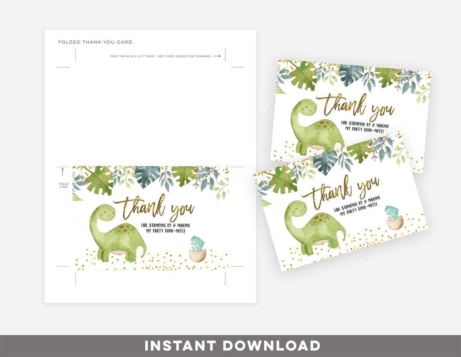 Dinosaur Thank You Card Dino Gold Thank You Card Printable - Etsy
