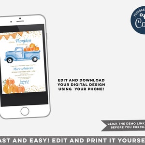 Editable Blue Truck Baby Shower Pumpkin, Blue Truck Rustic Baby Boy ...