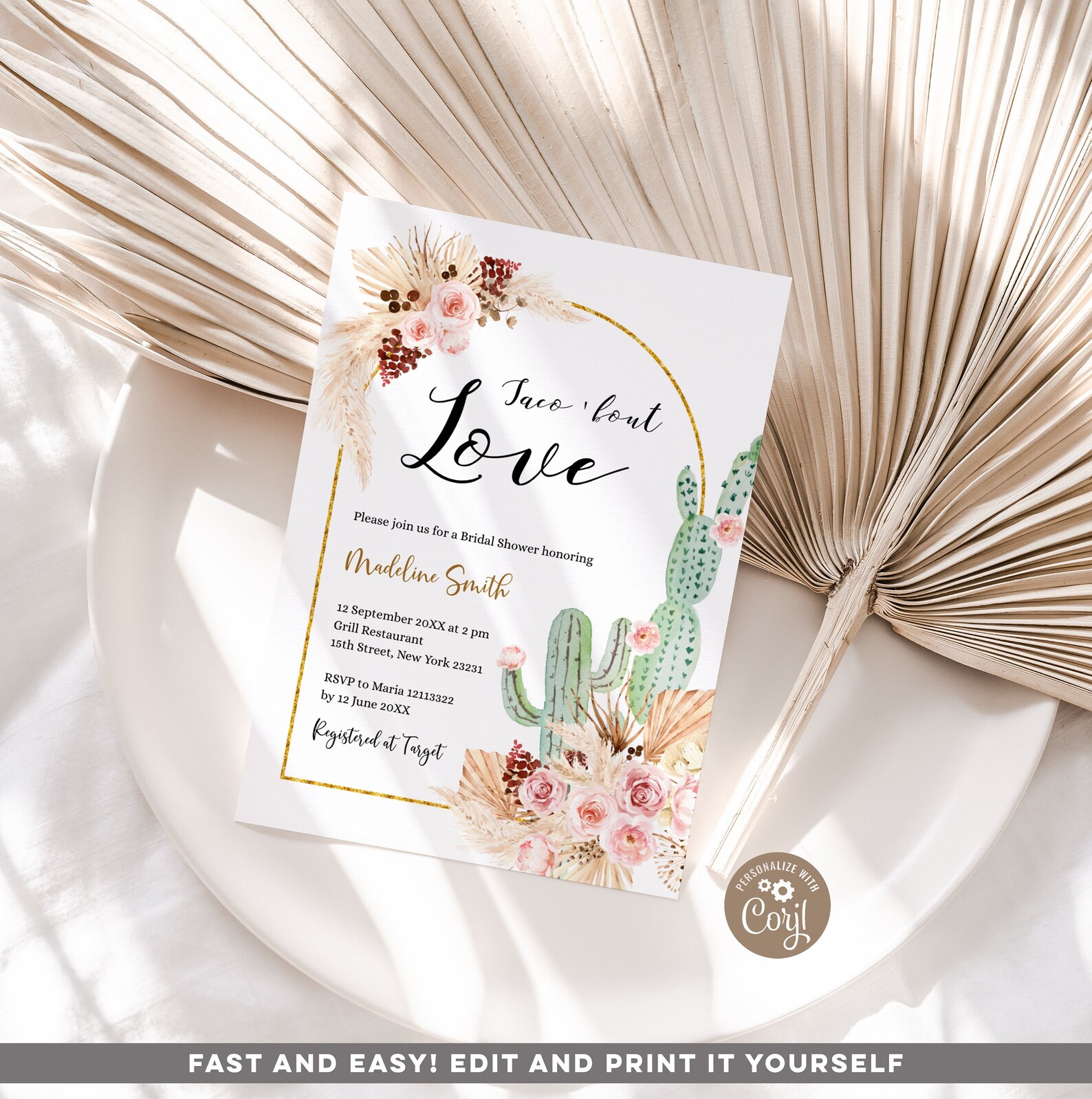 Boho Taco Bout Love Bridal Shower Invitation Boho Cactus - Etsy