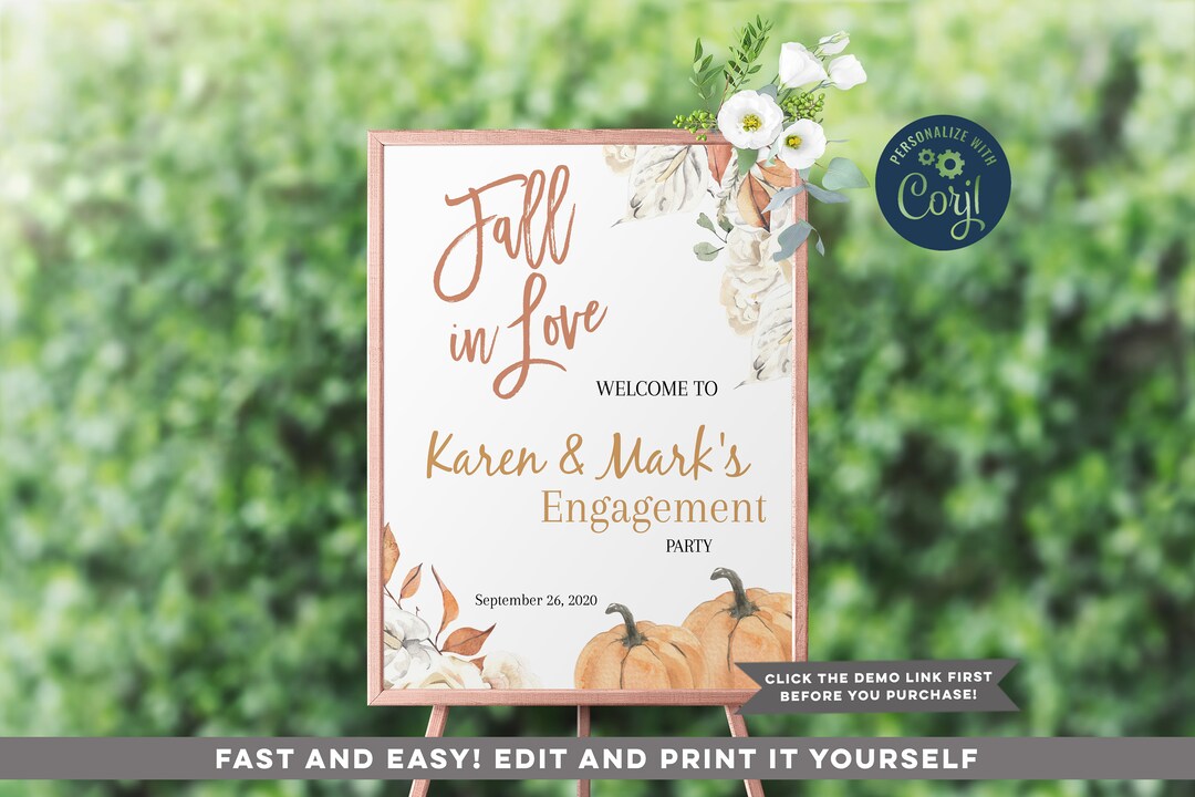 Editable Fall in Love Engagement Party Sign, Template Printable ...