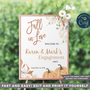 Editable Fall in Love Engagement Party Sign, Template Printable ...