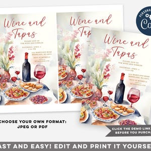 Wine and Tapas Flamenco Tacos Spanish Style Dinner Party Invitation ...