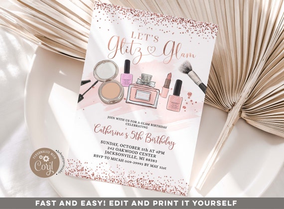 Editable Rose Gold Makeover Girl Birthday Party Invitation - Etsy