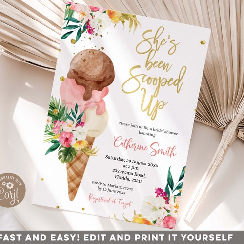 Editable Boho Ice Cream Bridal Shower Invitation Bohemian - Etsy