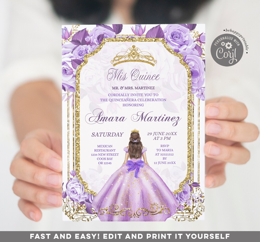 Editable Lilac Quiñceanera Invitation Floral Lilac Dress and - Etsy