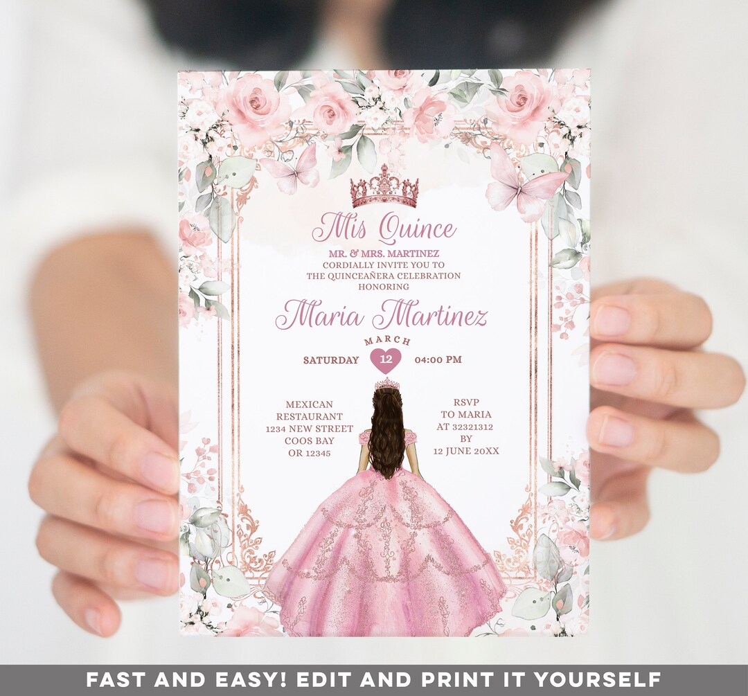 Editable Dusty Pink Mis Quince Invitation, Elegant Pink and Dress ...