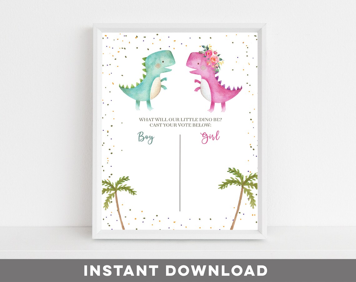 He or She Dinosaur Gender Reveal Sign Editable Blue and Pink - Etsy