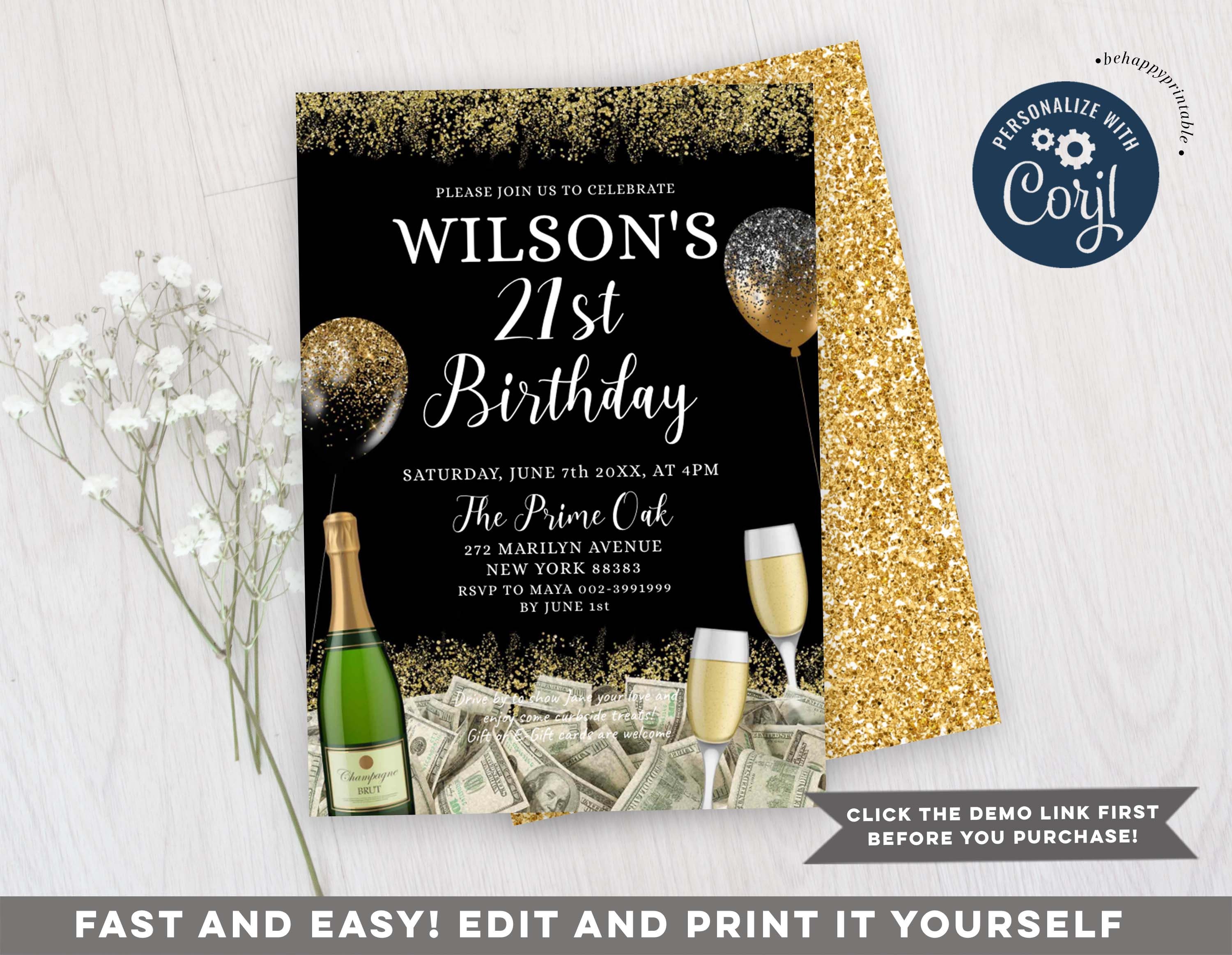 Editable Mexican Gold Buchon Birthday Invitation Elegant Gold - Etsy ...