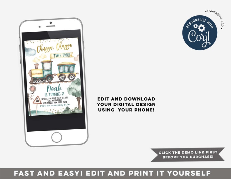 Editable Train Boy Birthday Invitation Kid's Classic | Etsy