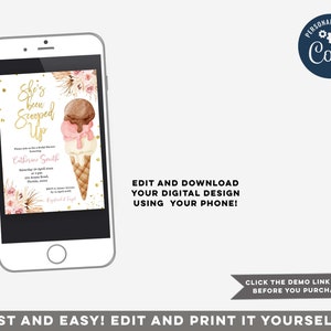 Editable Boho Ice Cream Bridal Shower Invitation, Bohemian Bridal ...