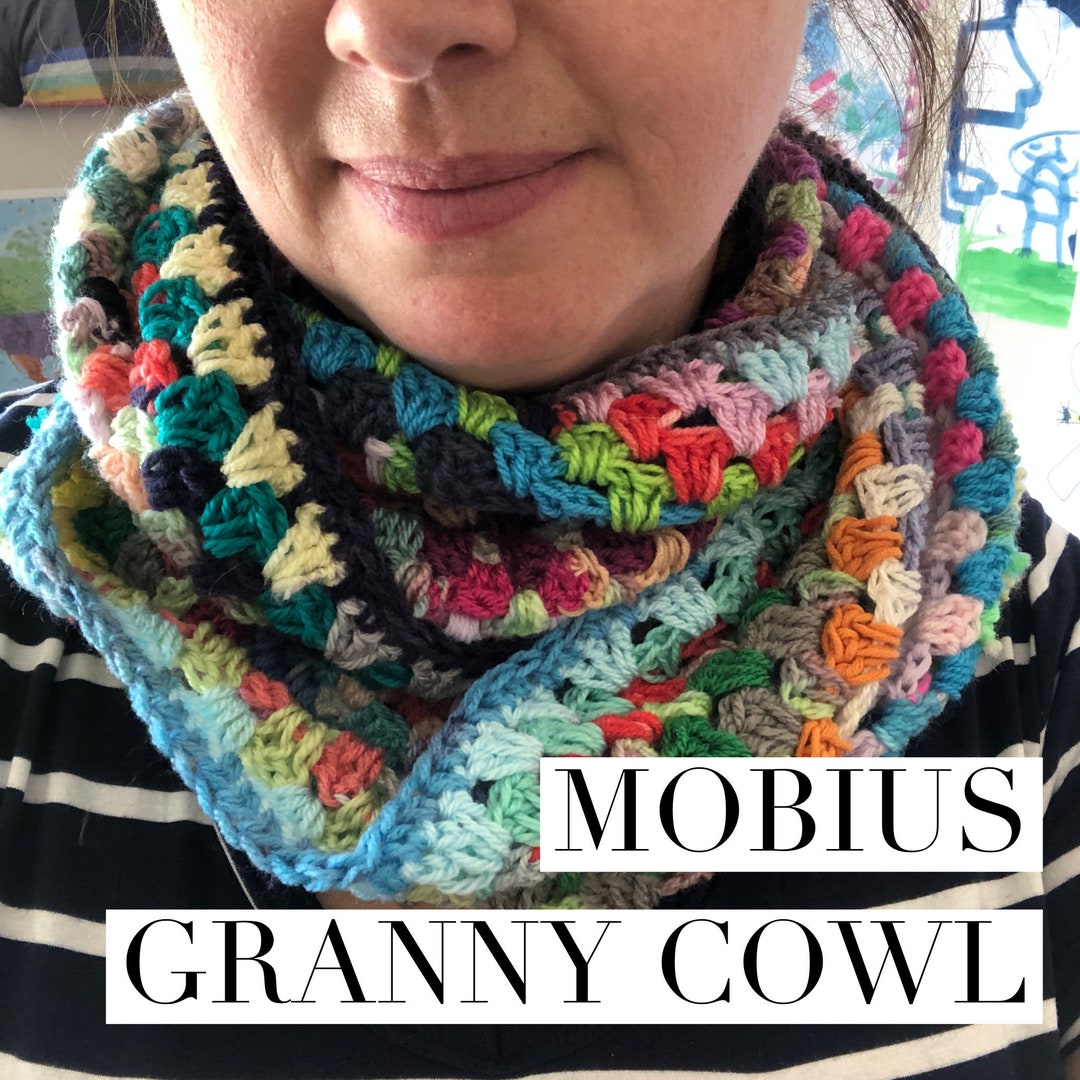 Mobius Granny Cowl Scarf Crochet Pattern UK and US Terms Granny Square Mobius Strip Scrappy ...