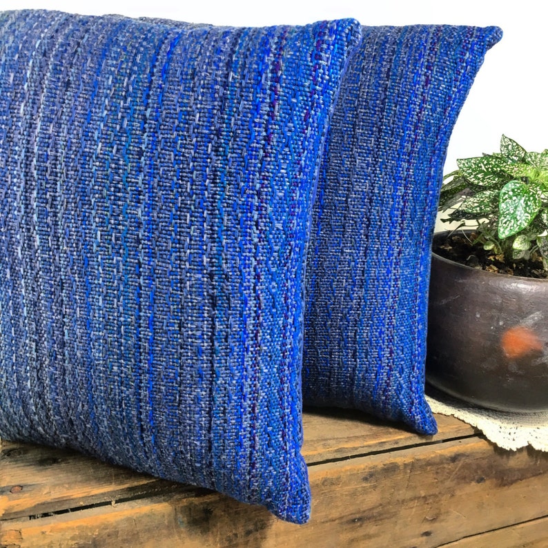 Pillow Handwoven Cobalt Blue Pair / Cotton / 14x14 / 12x12 - Etsy