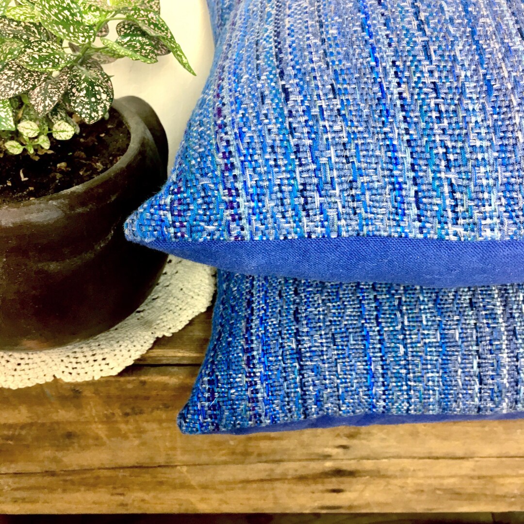 Pillow Handwoven Cobalt Blue Pair / Cotton / 14x14 / 12x12 - Etsy