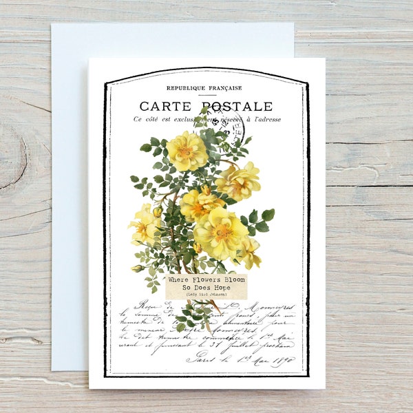 Yellow Rose Card - Etsy