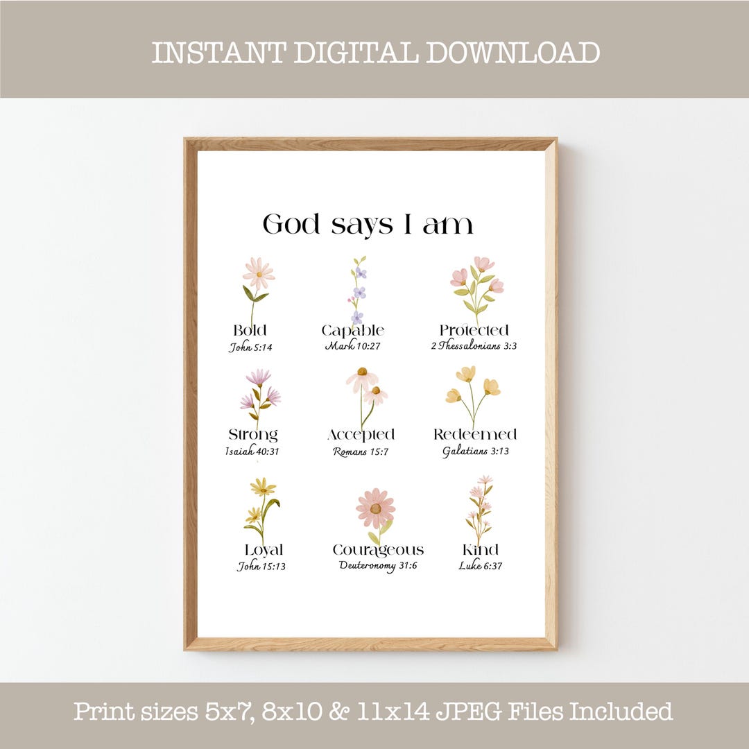 DIGITAL DOWNLOAD, God Says I Am, Christian Affirmations, Printable Wall ...