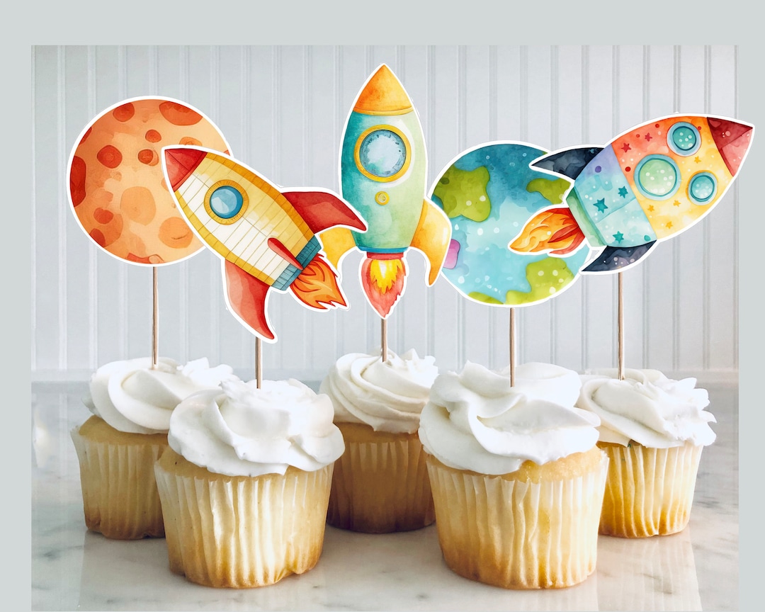 Rocket Cupcake Toppers, GLITTER, Child Party, Baby Shower, Birthday ...