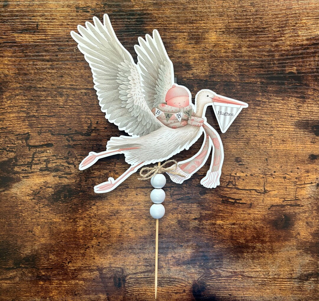 Personalized Stork Cake Topper, Gender Neutral Vintage Cake Topper ...