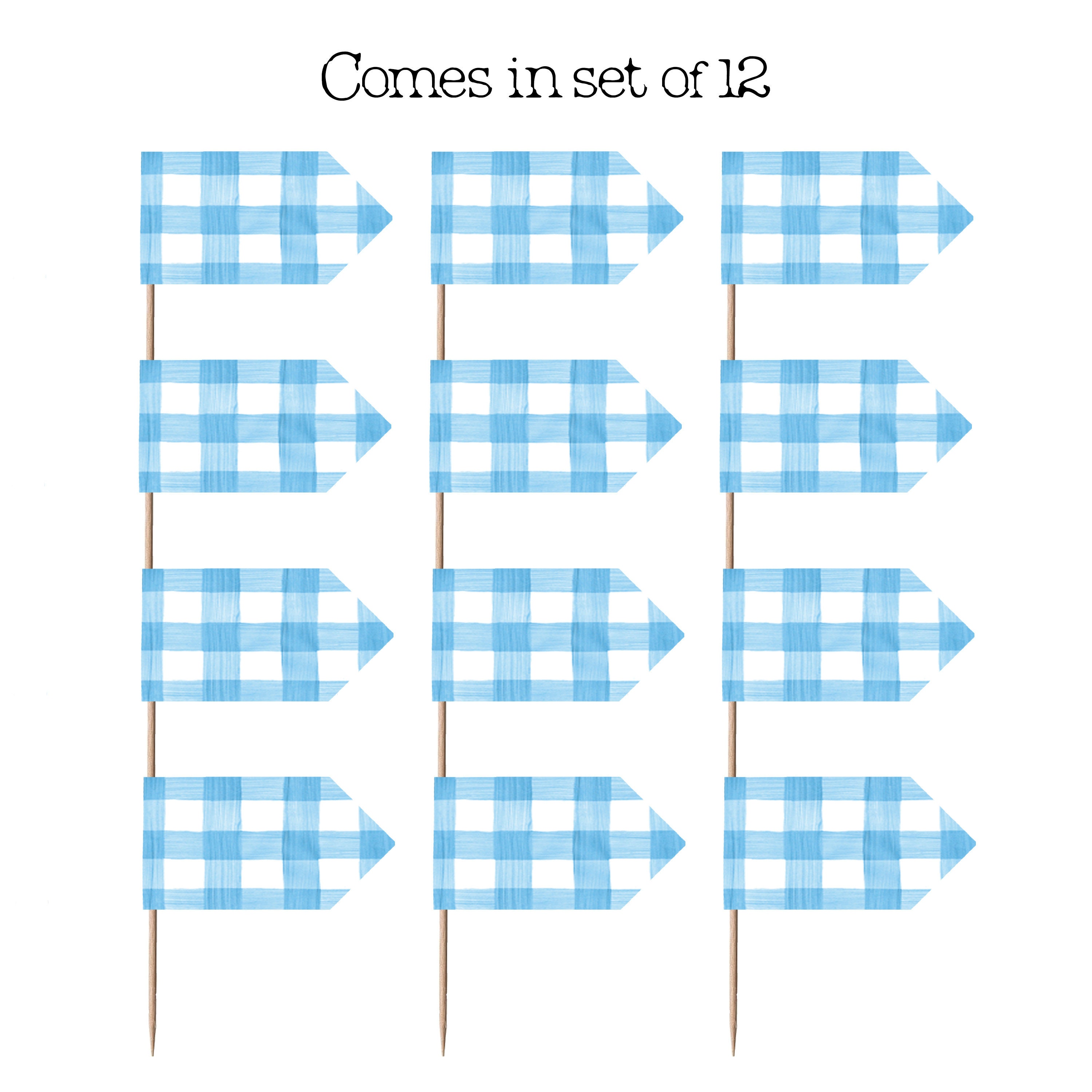 Blue Gingham Flag Cupcake Toppers, Gingham Cupcake, Baby Shower Decor ...